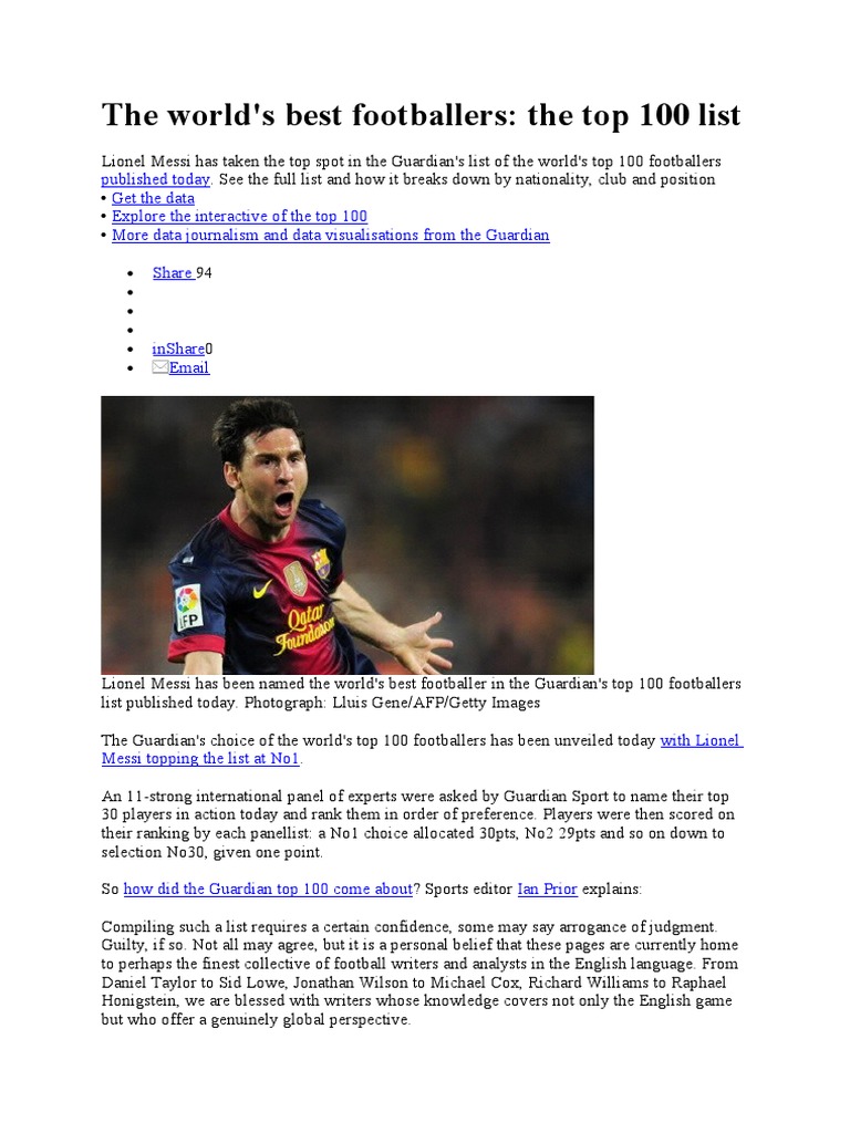 The World's Best Footballers: The Top 100 List | PDF | Association ...