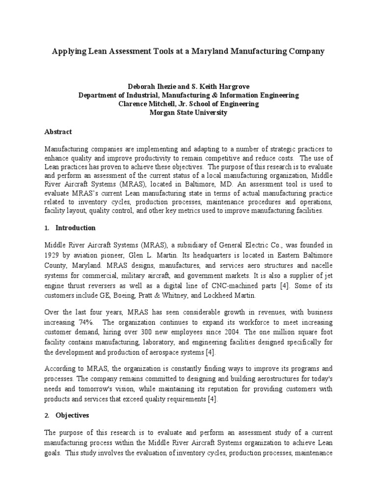 Lean Assessment at MRAS Manufacturing | PDF | Lean Manufacturing ...