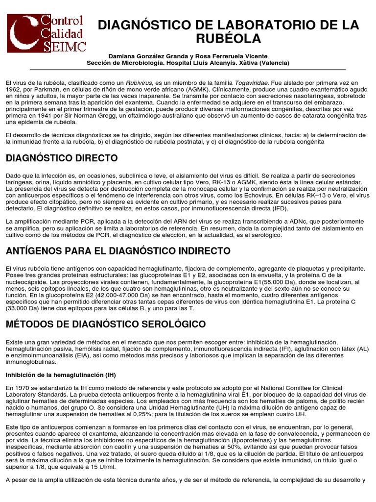 Diagnóstico de Rubéola en Laboratorio | PDF | Anticuerpo | Sistema inmune