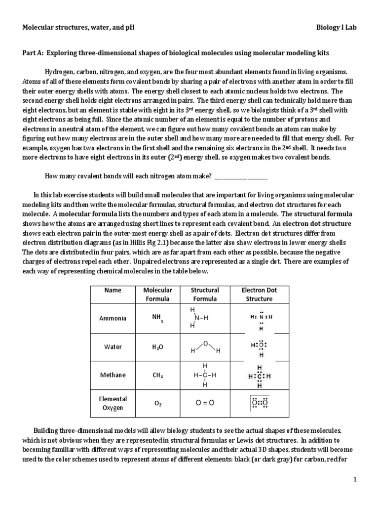 Molecular Structures Water and PH Lab | PDF | Ph | Properties Of Water