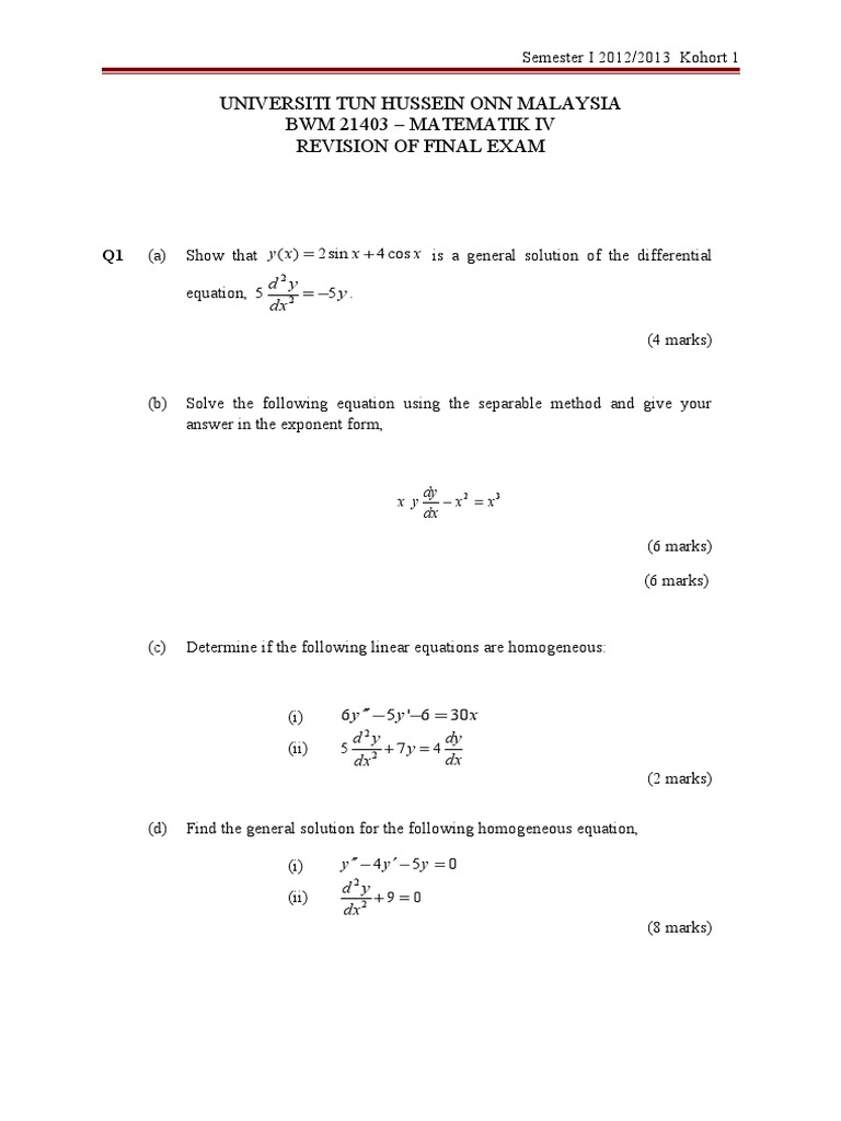 Revision - Final Exam Math 4 | PDF | Gravity | Mass