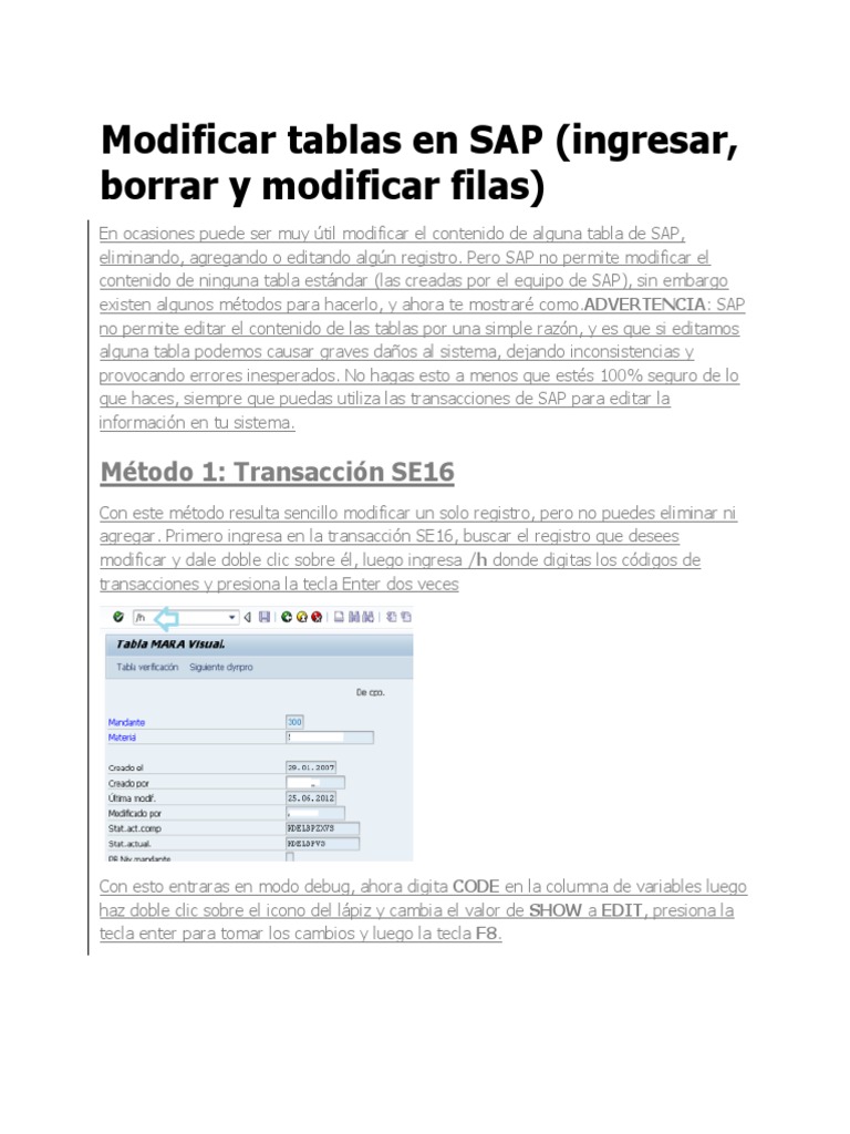Modificar Tablas en SAP | PDF | Tabla (base de datos) | Point and Click