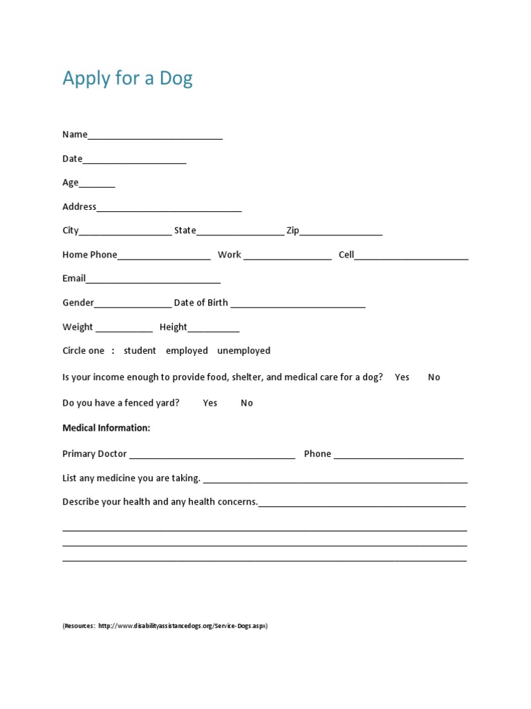 Apply For A Dog | PDF