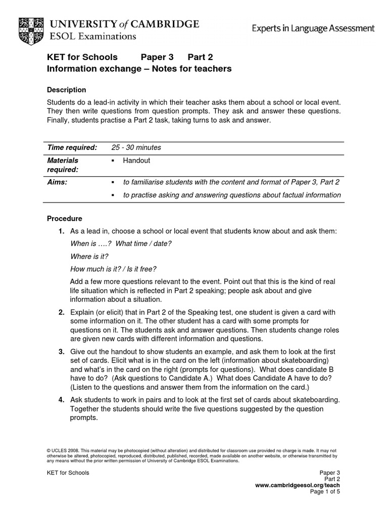 KET for Schools Speaking Part 2 | Question | Cognition