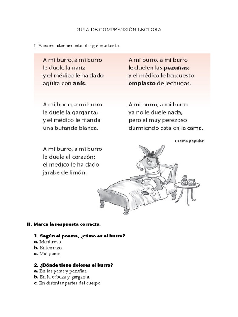 Actividades sobre "A mi burro le duele" | PDF | Salud y bienestar