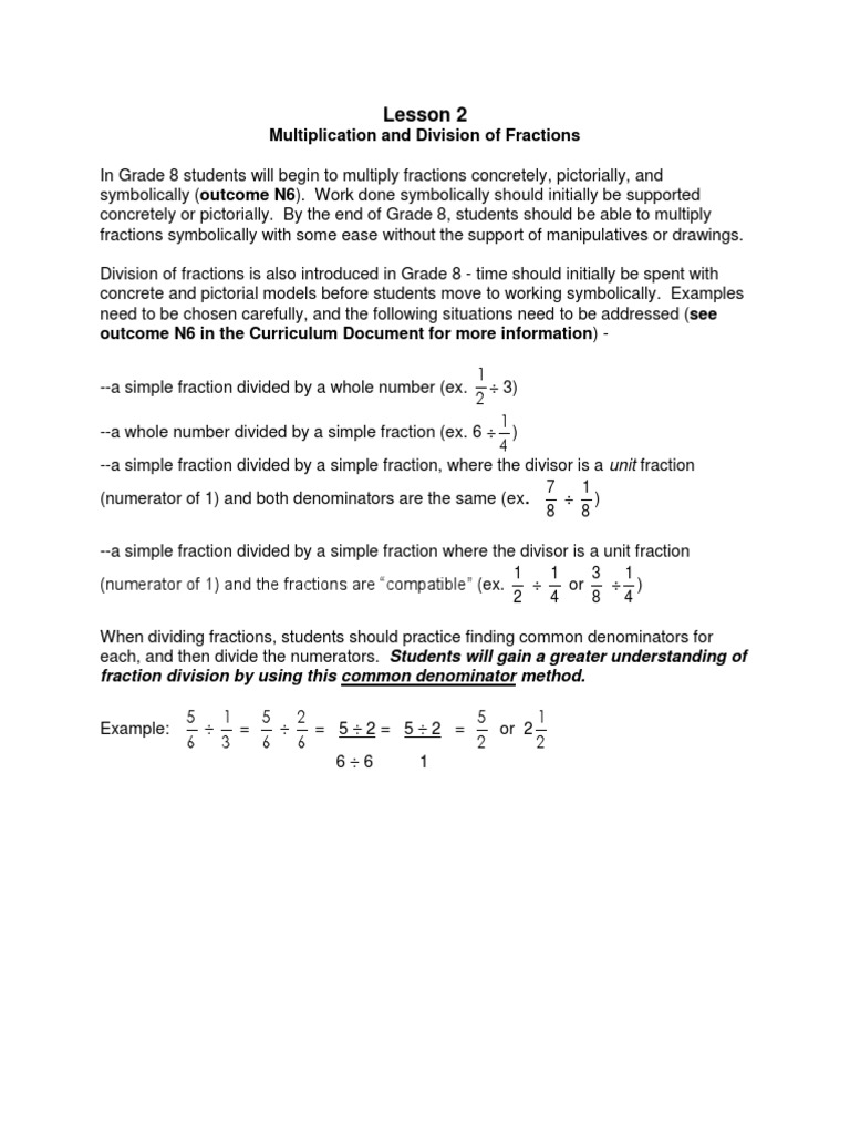 Grade 8 Fraction Multiplication & Division | PDF | Fraction ...