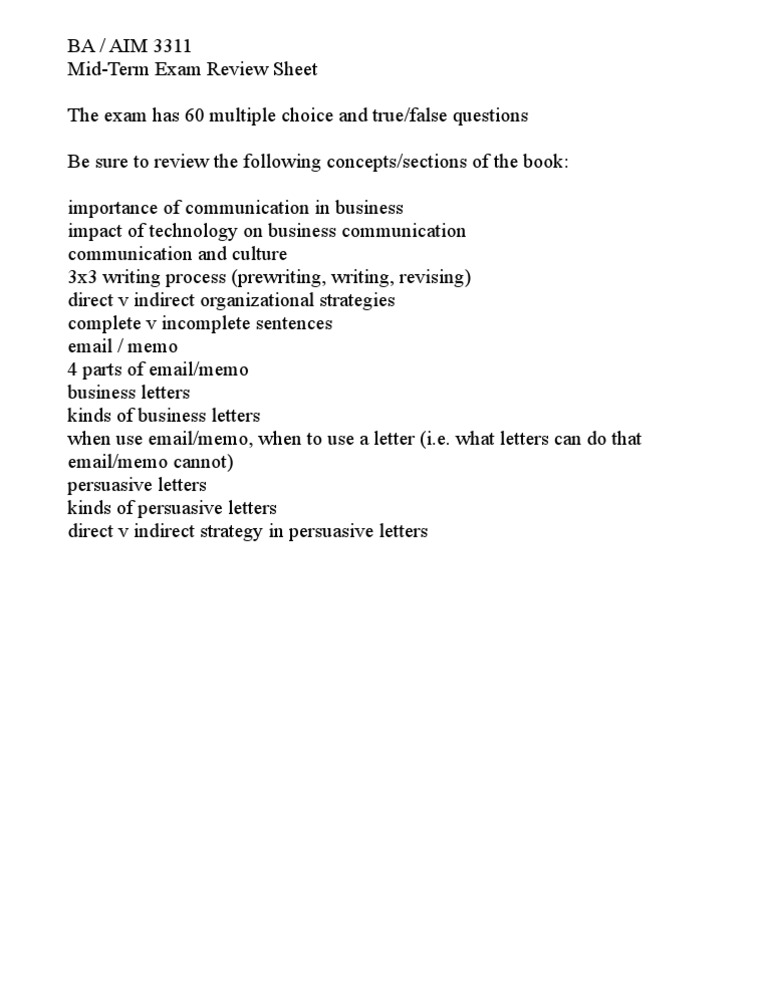 Exam Review Sheet | PDF