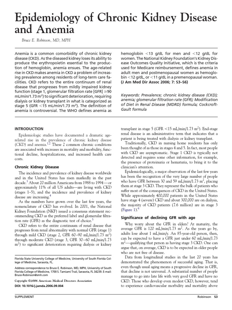 Epidemiology of Chronic Kidney Disease and Anemia-Robinson | PDF ...