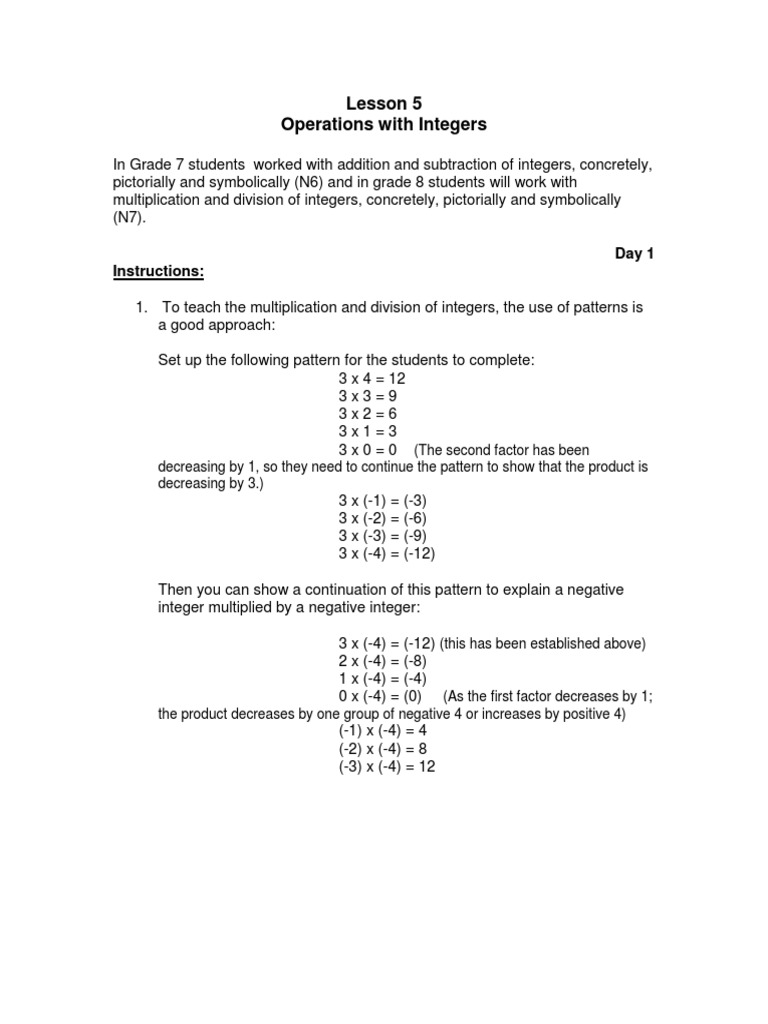 Operations with Integers: Grade 8 Guide | PDF | Educational Assessment ...