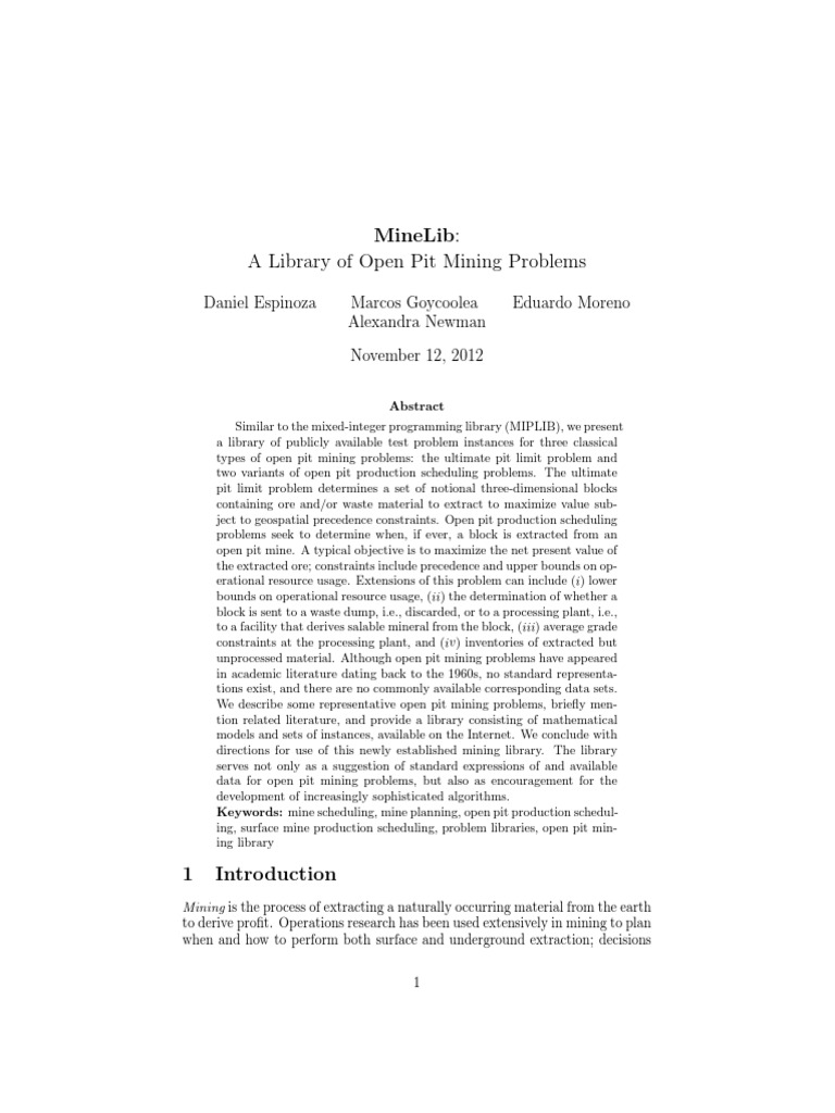 Preprint AOR12 Minelib | PDF | Linear Programming | Scheduling (Production Processes)