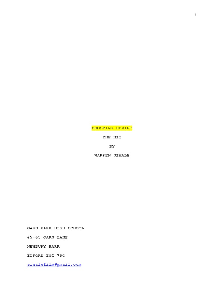 Shooting SCRIPT The Hit (Script) | PDF | Leisure | Violence