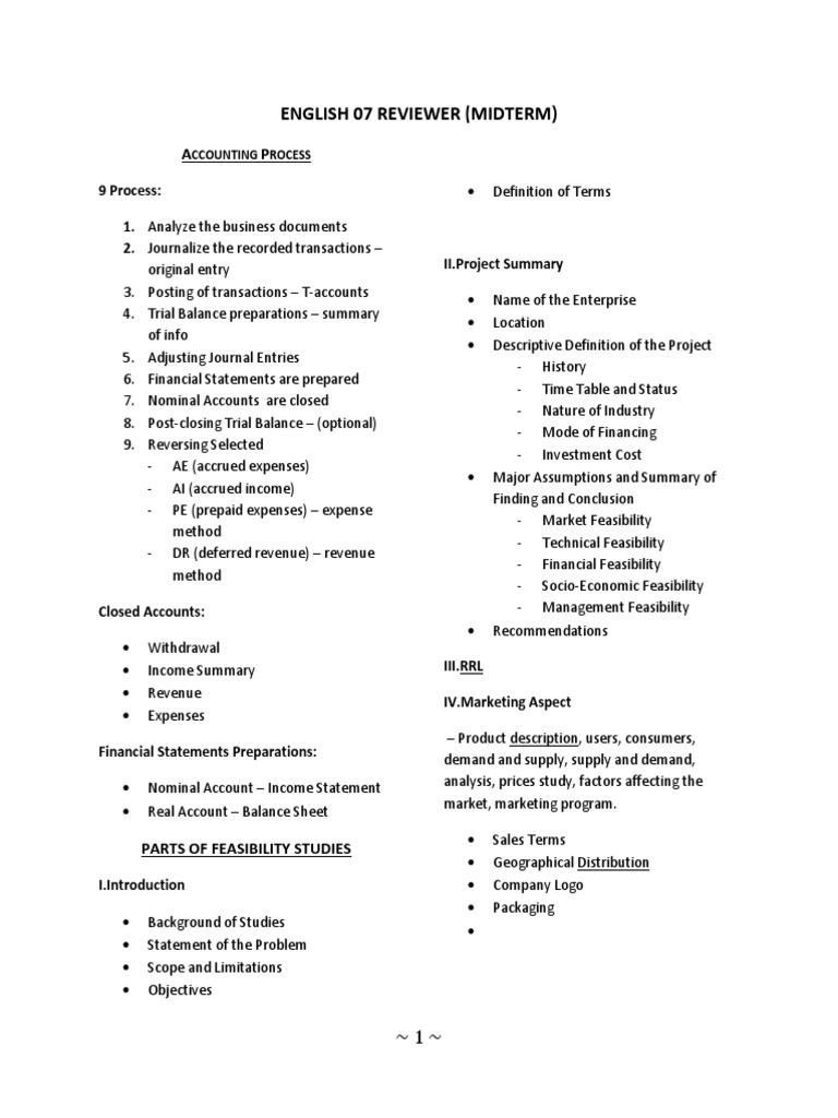 Midterm Reviewer: Accounting & Feasibility | PDF