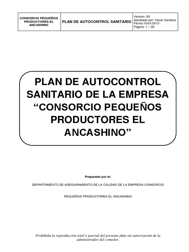 Plan de Autocontrol Sanitario ANCASHINO | PDF | Residuos | Análisis de ...