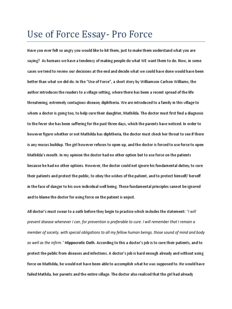 Essay-Use of Force | PDF | Infection | Social Institutions