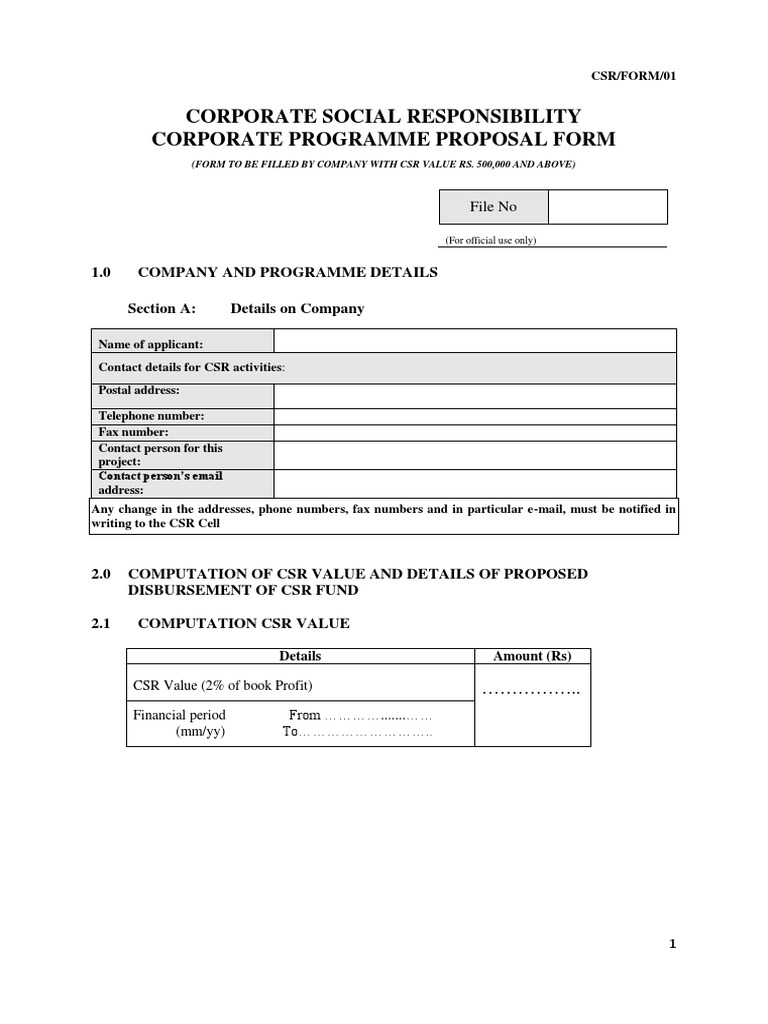 CSR Programme Proposal Form | PDF | Corporate Social Responsibility | Email