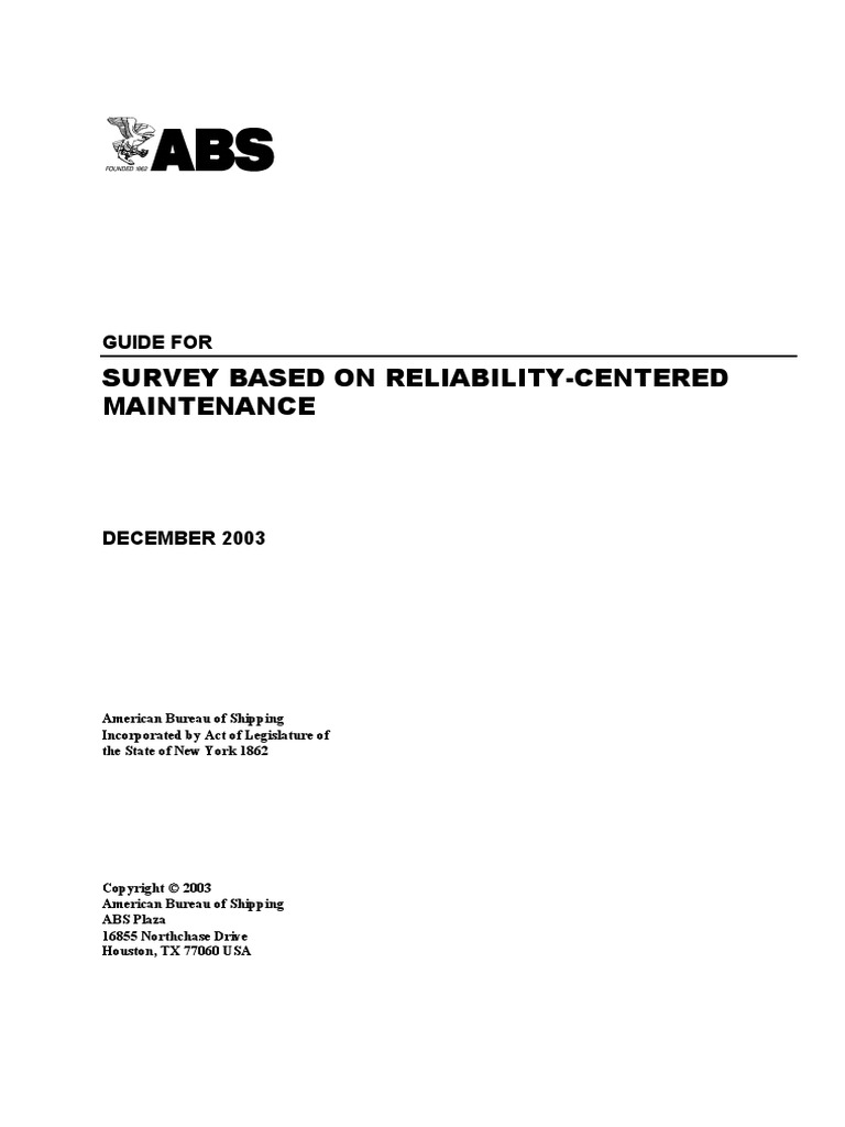 Guide For Survey Based On Reliability-Centered Maintenance - ABS | PDF ...
