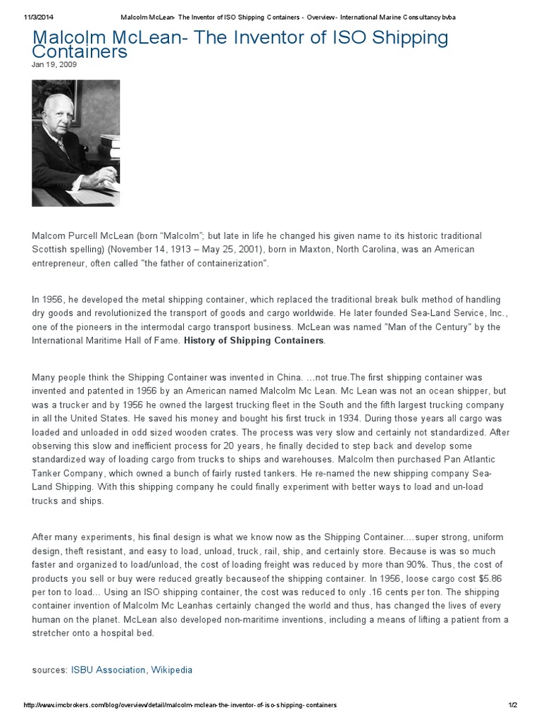 Malcolm McLean: Father of Containerization | PDF | Containerization ...