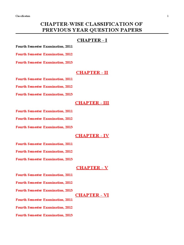 Chapter-Wise Classification of Previous Year Question Papers | PDF ...