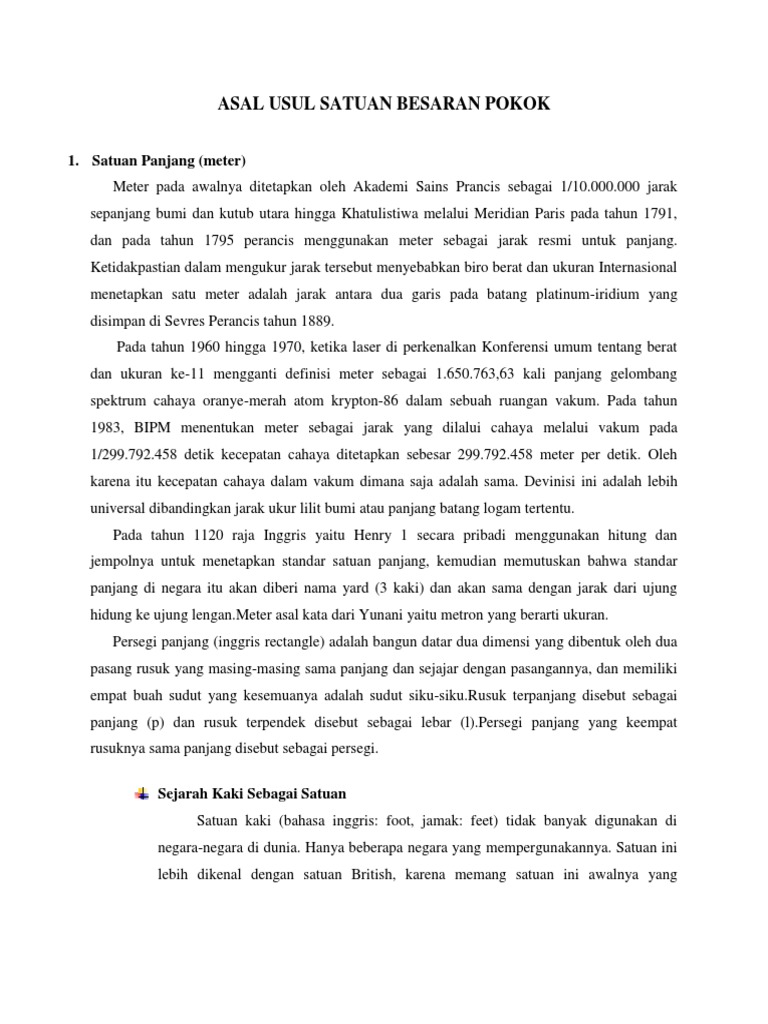 Asal Usul Satuan Besaran Pokok | PDF
