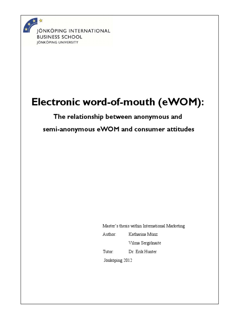 Electronic Word-Of-Mouth (eWOM) :: The Relationship Between Anonymous ...