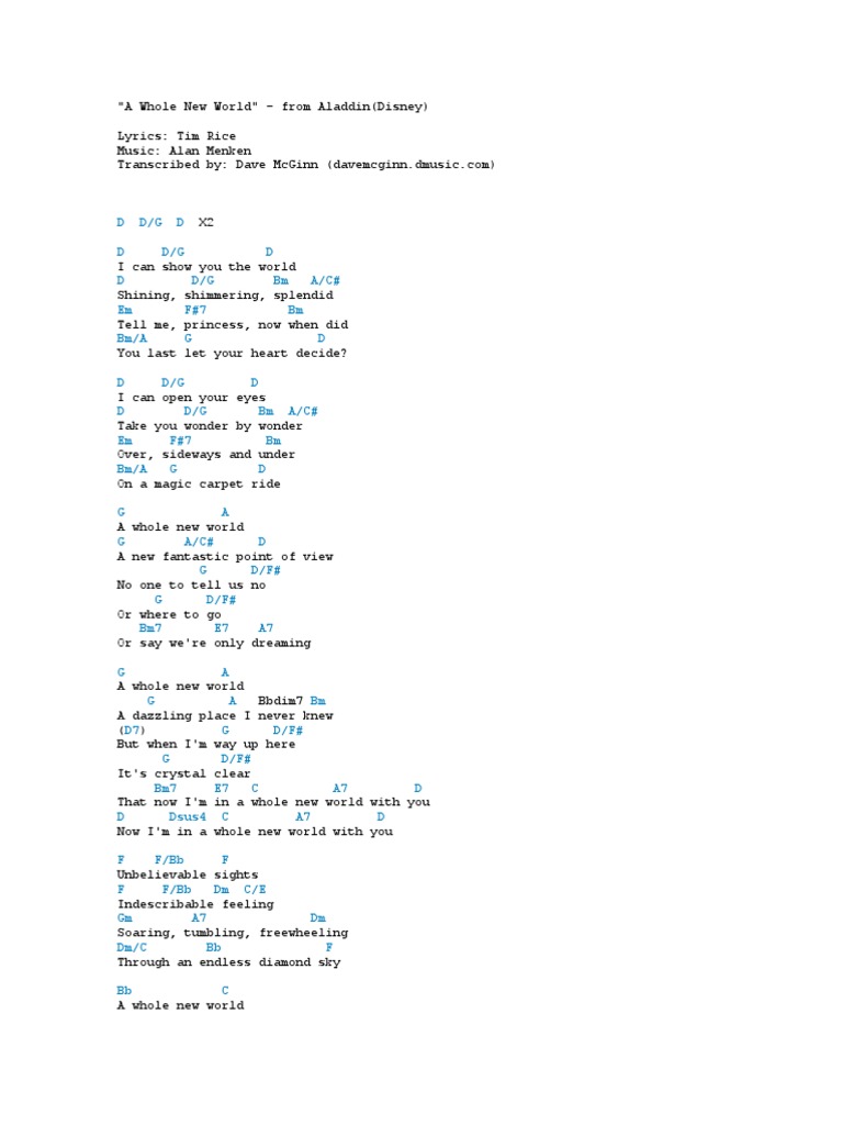 "A Whole New World" Lyrics from Aladdin | PDF