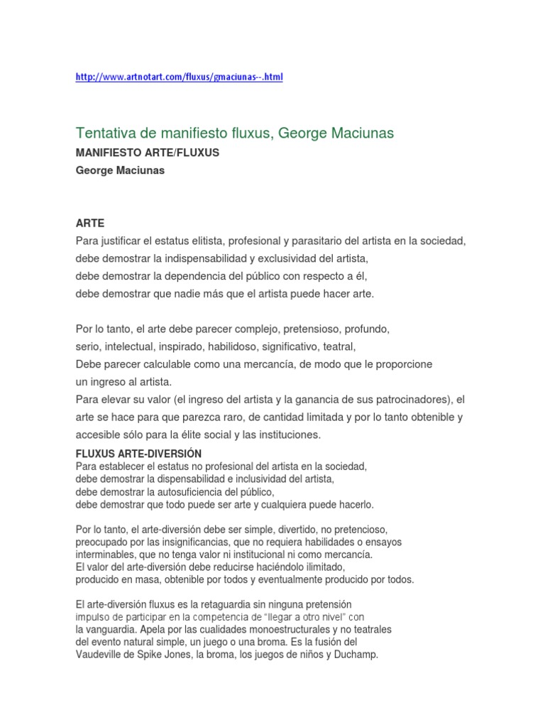 Manifiesto Fluxus de George Maciunas | PDF | Arte de performance ...