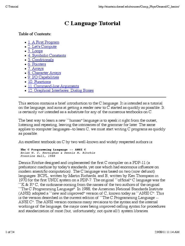 C Tutorial | PDF | C (Programming Language) | Pointer (Computer ...