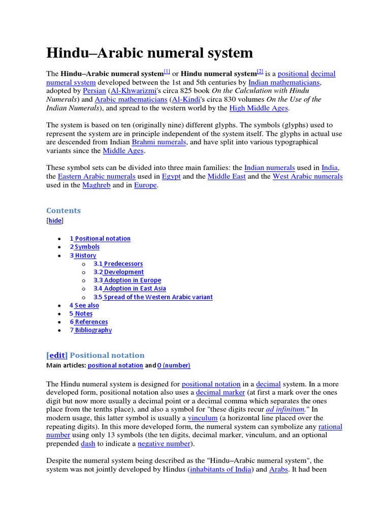 Hindu-Arabic Numeral System: Numerals) and Indian Numerals), and Spread ...