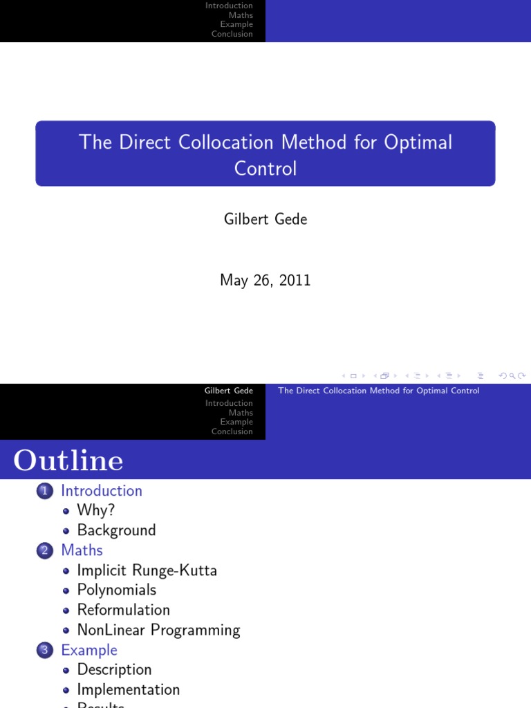 Direct Collocation Presentation Pdf Optimal Control Nonlinear Programming