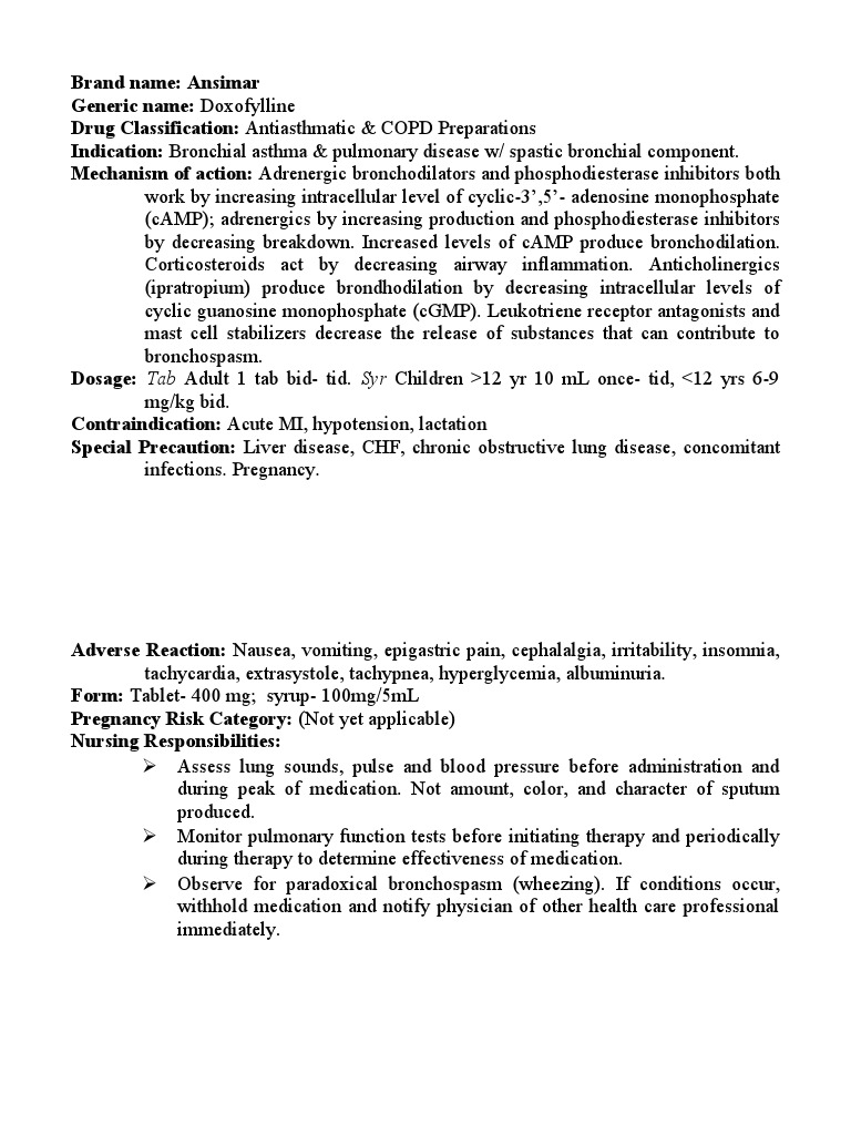 Ansimar (Doxofylline) Overview and Use | PDF | Asthma | Drugs