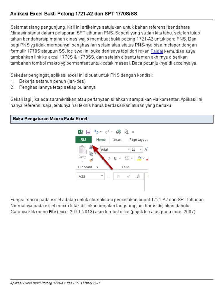 Aplikasi Excel SPT 1770 dan Bukti Potong | PDF