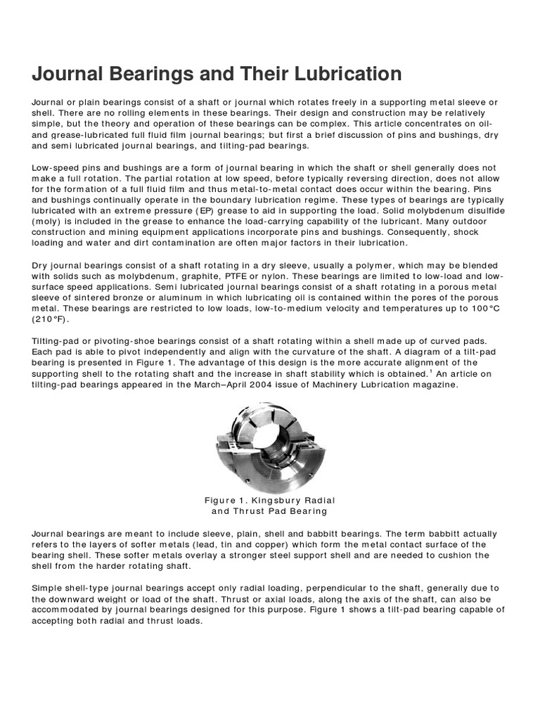 Journal Bearings and Their Lubrication | PDF | Bearing (Mechanical ...