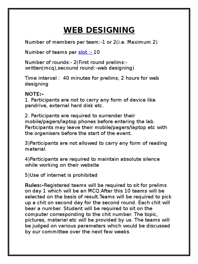 Web Designing Competition Rules & Details | PDF