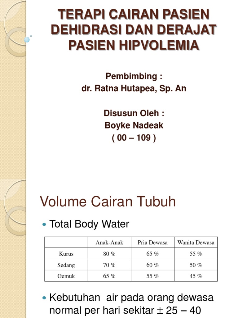Terapi Cairan Pasien Dehidrasi Dan Derajat Pasien Hipvolemia | PDF ...