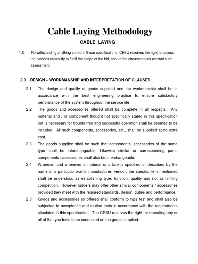 Cable Laying Methodlogy | PDF | Cable | Specification (Technical Standard)