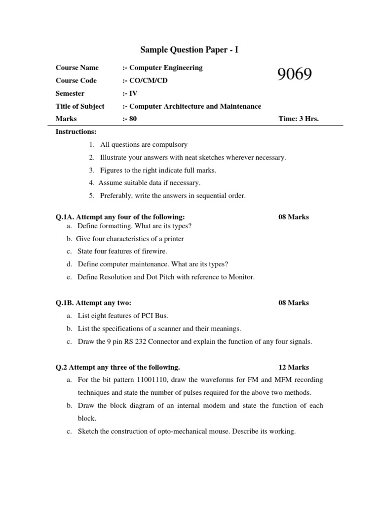 80 Marks Sample Question Paper | Computer Monitor | Hard Disk Drive