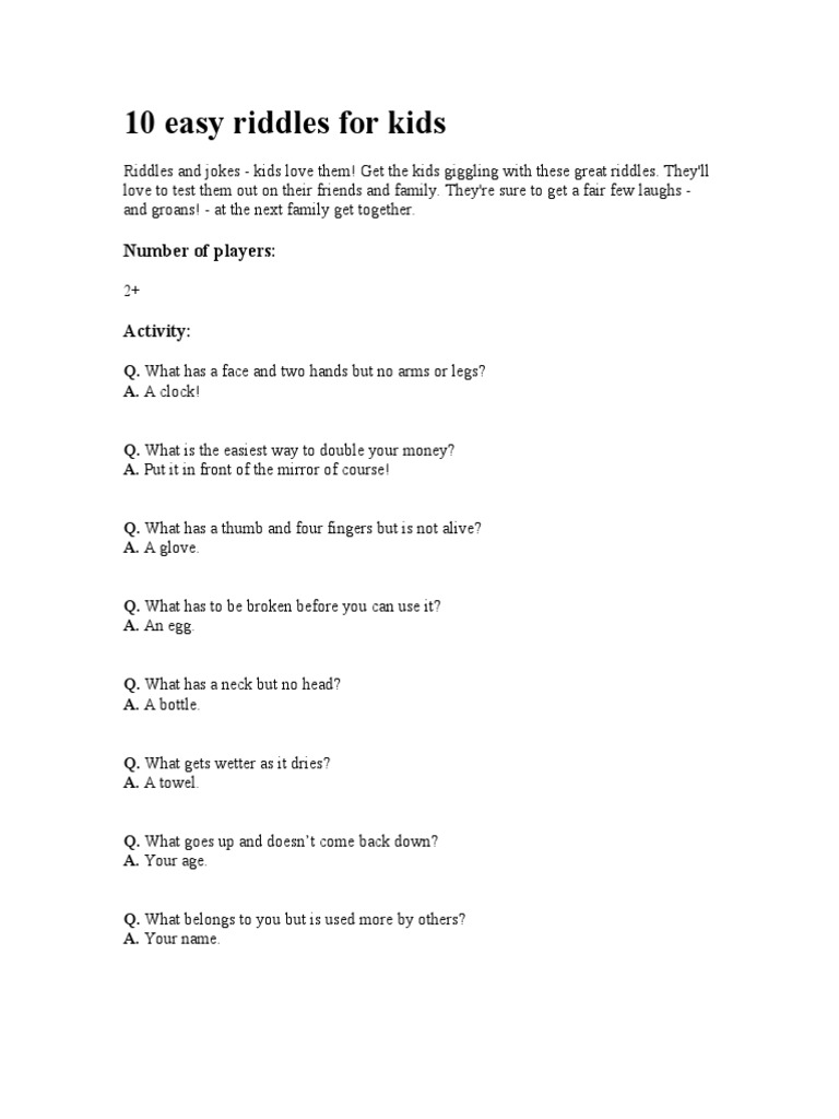 10 Easy Riddles For Kids | PDF
