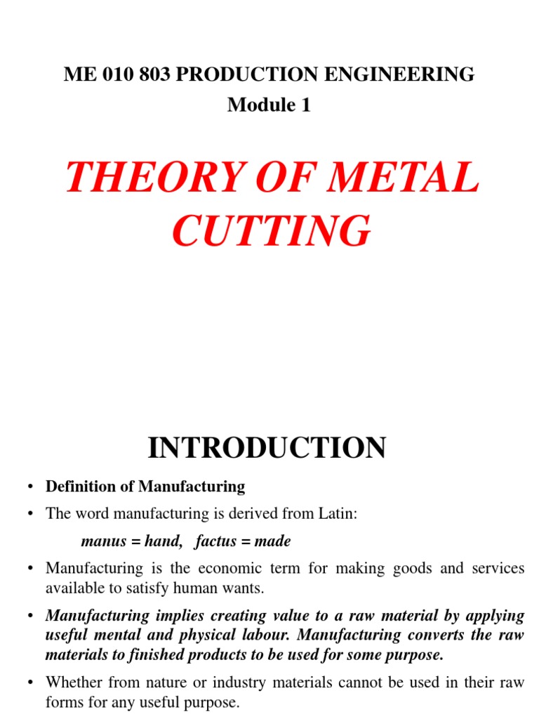 Theory of Metal Cutting-Module 1 | PDF | Friction | Machining