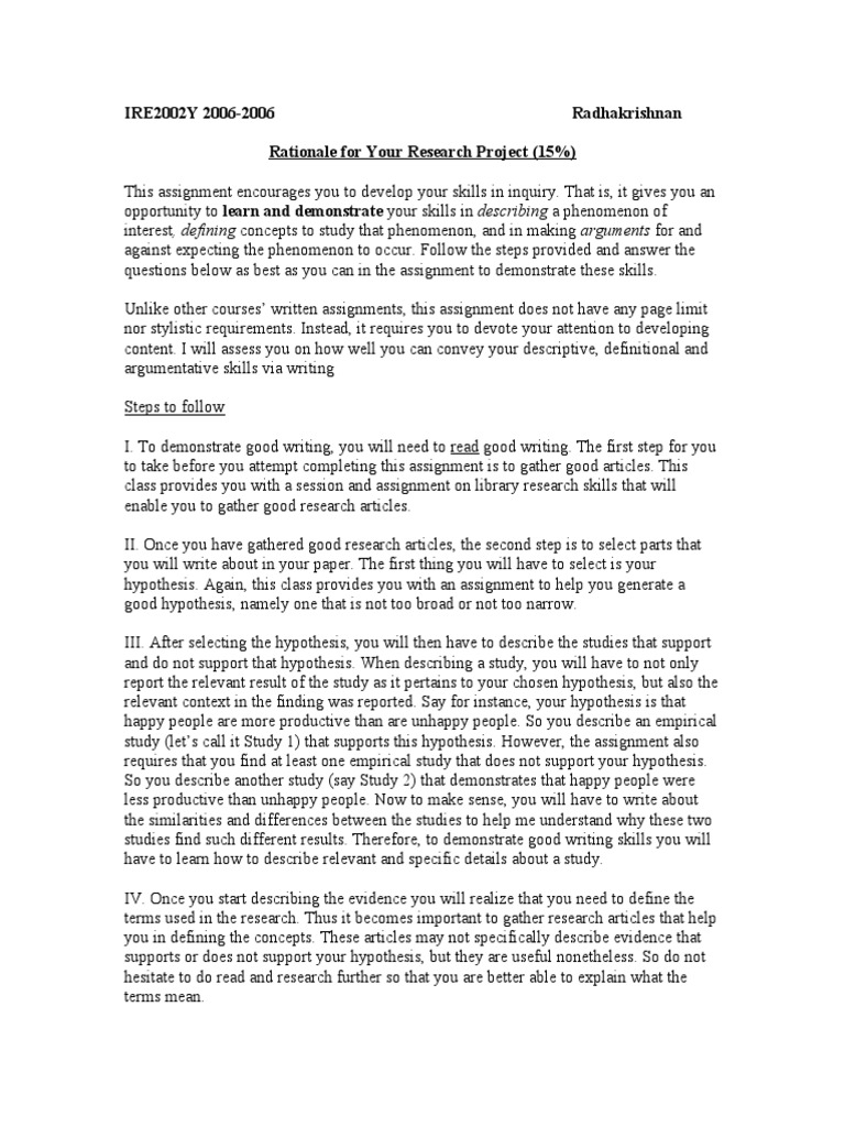 Rationale For Research Project | PDF | Empirical Research | Hypothesis