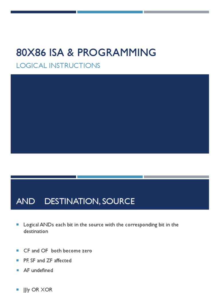 80X86 Isa & Programming: Logical Instructions | PDF | Subroutine | String (Computer Science)