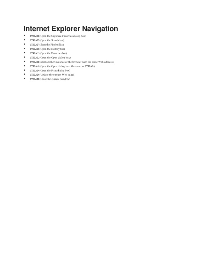 Internet Explorer Shortcut Keys Guide | PDF | Politics
