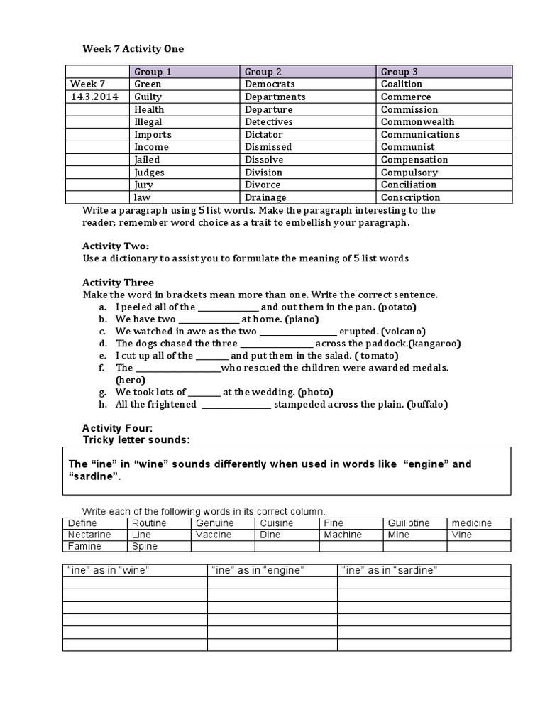 Week 7 Writing and Vocabulary Activities | PDF