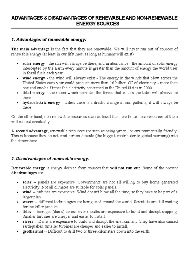 REnewable Sources of Energy Advantages | PDF | Energy Development ...