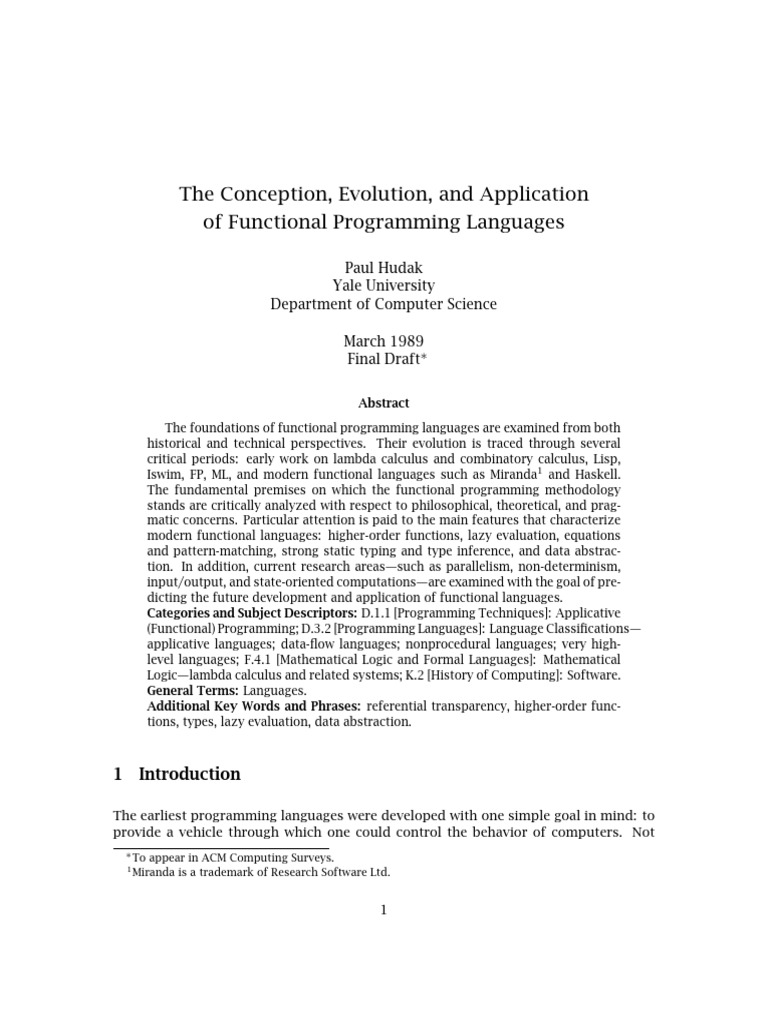 The Conception, Evolution, and Application of Functional Programming Languages | PDF ...