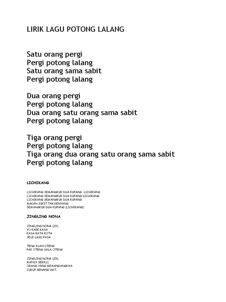 Lirik Lagu Potong Lalang | PDF