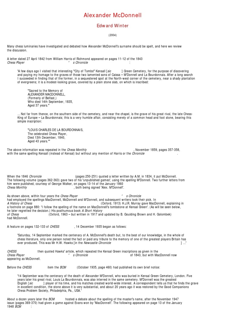 Edward Winter - Alexander McDonnell | PDF | Chess