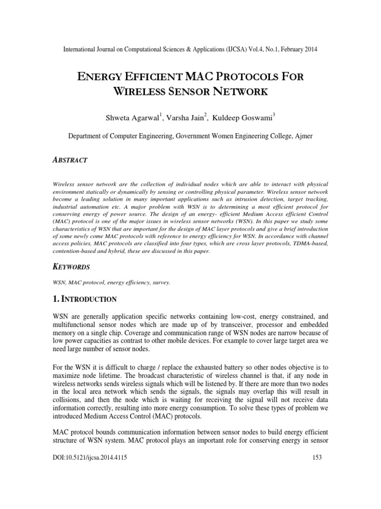 Energy Efficient MAC Protocols For Wireless Sensor Network | Download Free PDF | Wireless Sensor ...