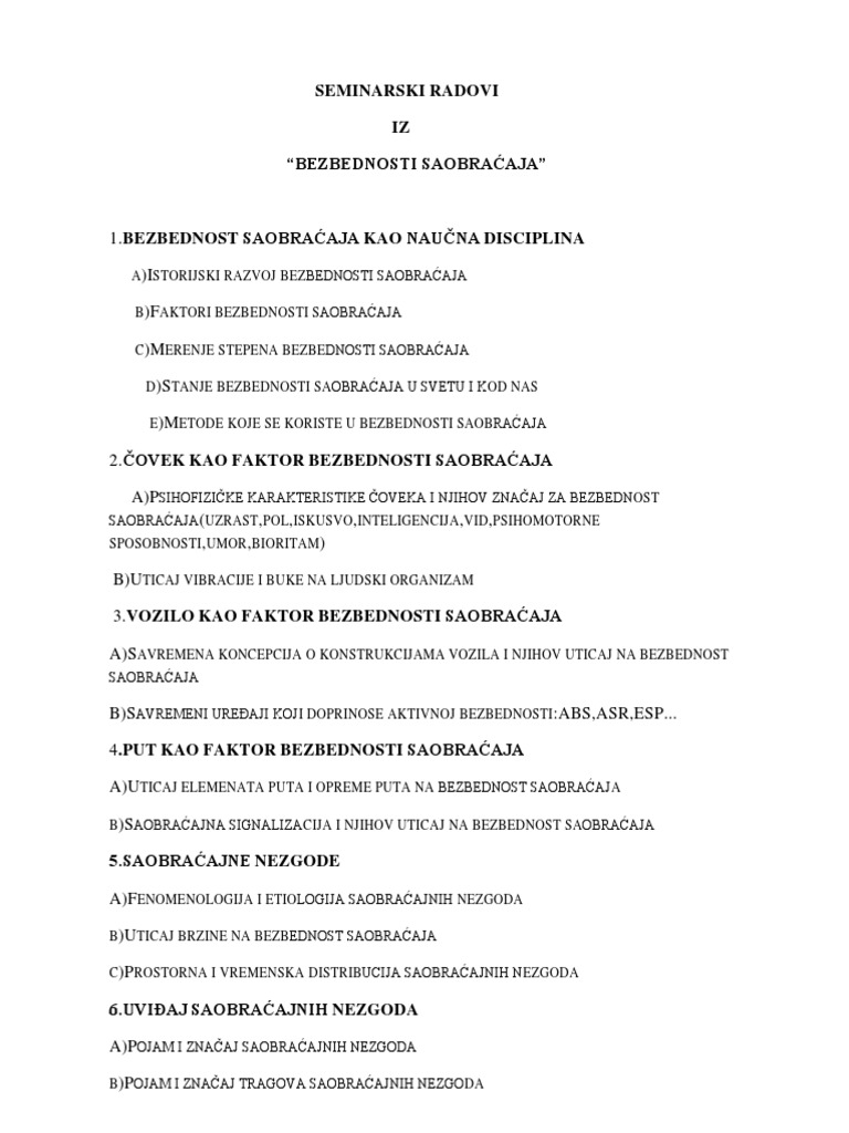 Bezbednost Saobracaja | PDF