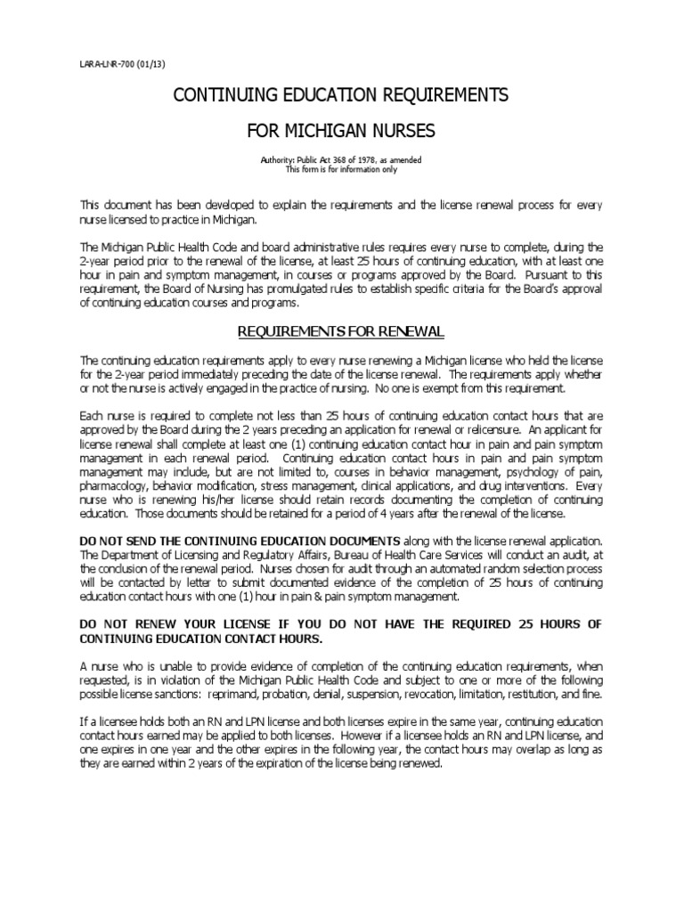 Mi Requirements Nursing Ce Brochure 5-11 376431 7 | PDF | Continuing ...