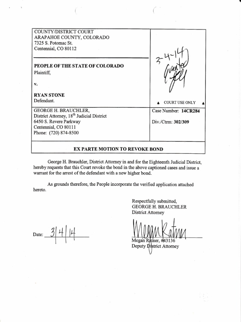 Ryan Stone Motion To Revoke Bond | PDF | Bail | Arrest